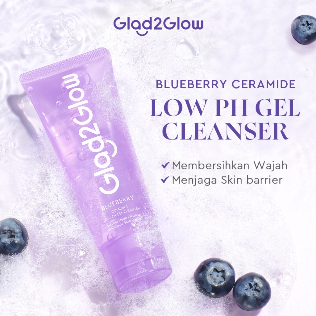 Jual Glad2Glow Blueberry Ceramide Low pH Gel Cleanser sabun cuci muka facial wash Acne Prone ...