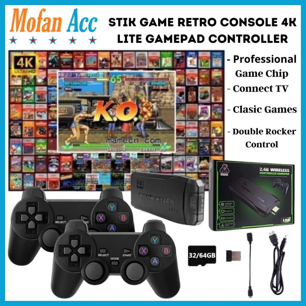 Jual Game Stick Retro 4K Lite 32GB 64GB Joystick Untuk Main PS1 GBA GB ...