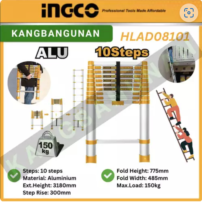 Jual TANGGA TELESCOPIC 10 STEP INGCO HLAD08101 TANGGA LIPAT ANGKUT ...