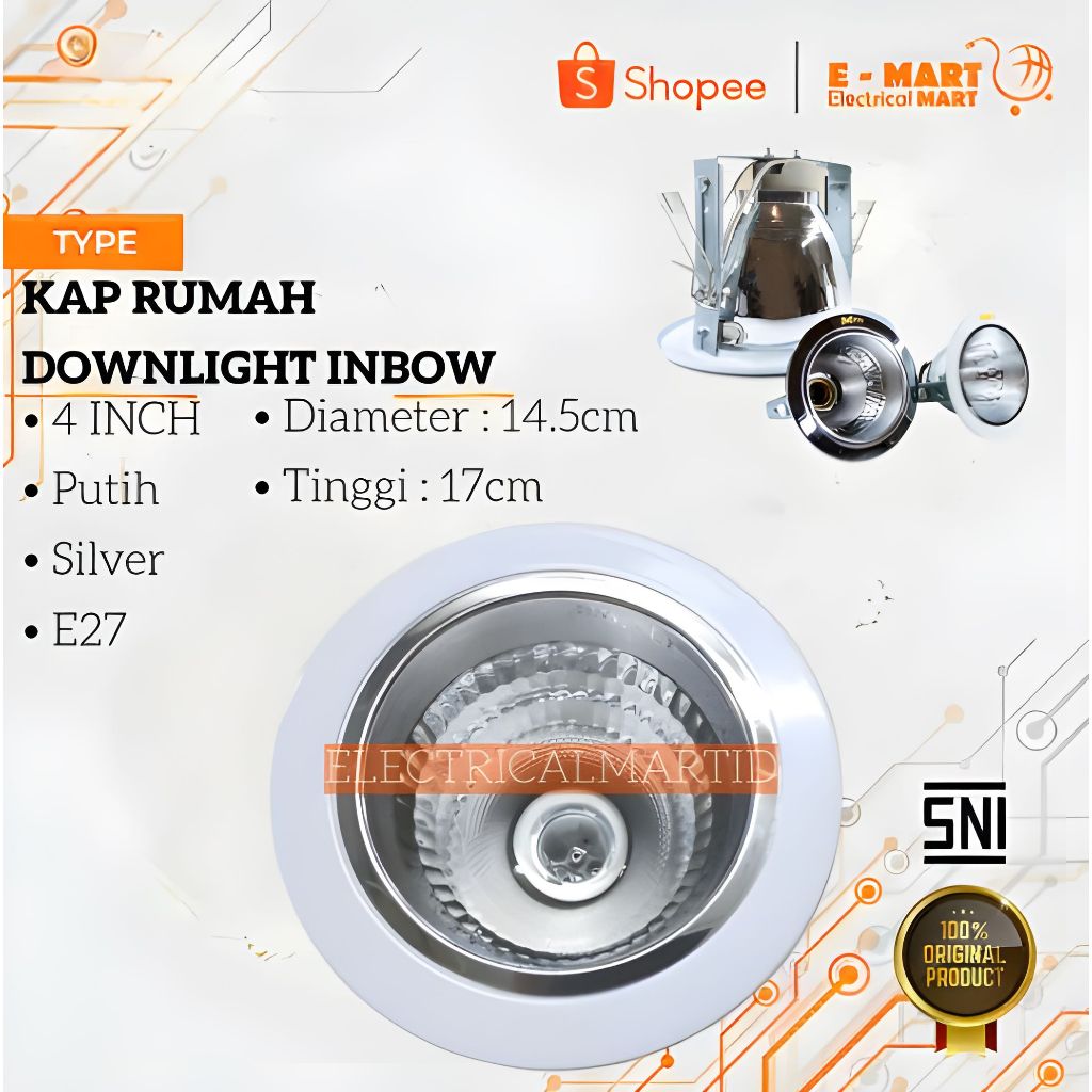 Jual Downlight Frame 4 inch Putih Silver / Fitting Rumah Lampu Plafon ...