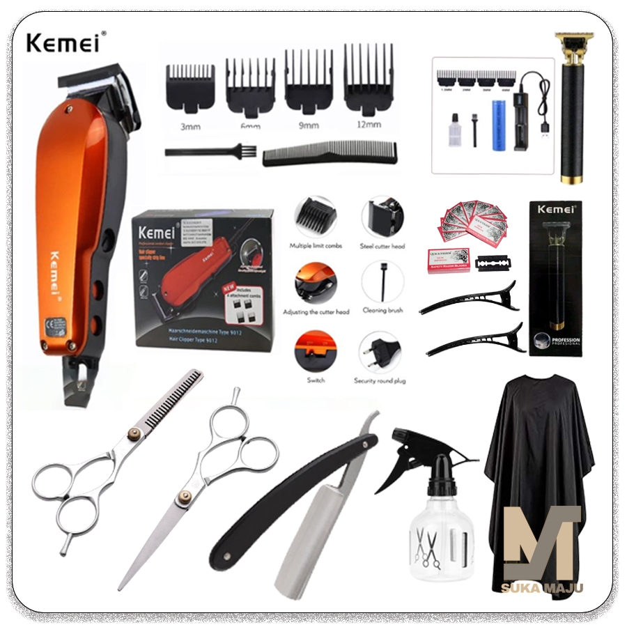 Jual Paket Barbershop Full Set Mesin Alat Cukur Rambut Elektrik Kemei km 9012 Mesin Cukur Rambut ...