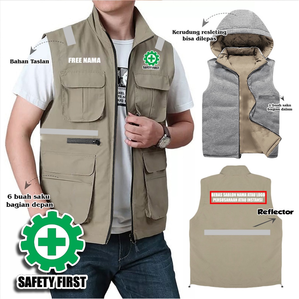 Jual JAKET ROMPI KANTONG SAFETY K3 PAKAI REFLECTOR - REFLECTIF PARASUT ...