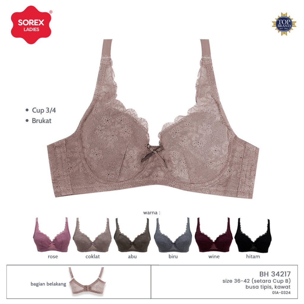 Jual Bh Bra Sorex 34217 Cup B Burkat (36-42) Kait 3 Brokat | Tanpa Busa Berkawat |jpjc | Shopee ...