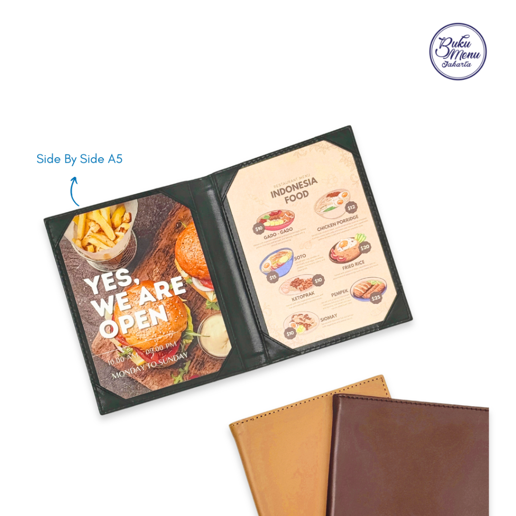 Jual Buku menu kulit coklat muda, coklat tua, hitam model side by side ...
