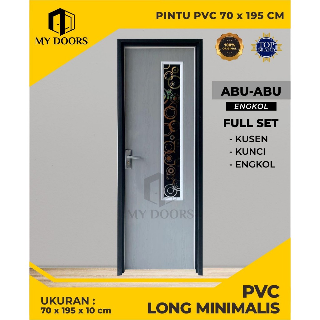 Jual Pintu Kamar Mandi PVC Tebal 70x195 Abu Glosy + Kaca Motif Cermin ...