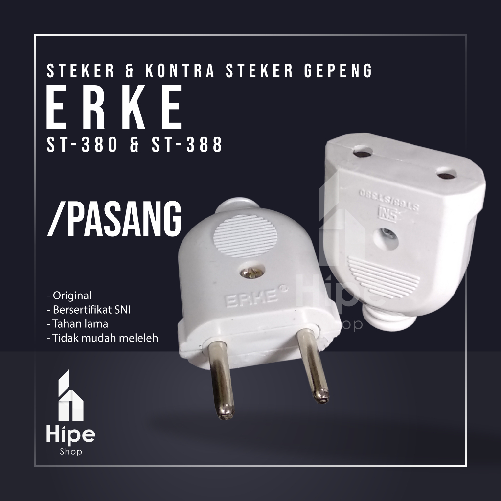 Jual Steker dan Kontra Steker Gepeng Set Erke - ST-380 ST-388 / Colokan listrik Steker Jantan ...