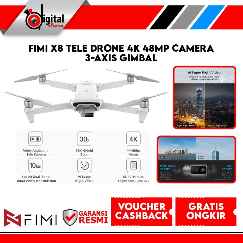Jual Fimi X8 TELE Drone 4K 48MP Camera 3-axis Gimbal 10km 38 Min Flight Time | Shopee Indonesia