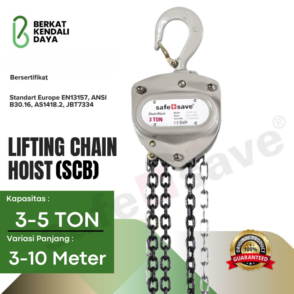 Jual SAFE+SAVE Manual Chain Hoist 3 Ton (SCB) - Chain Block / Lifting ...