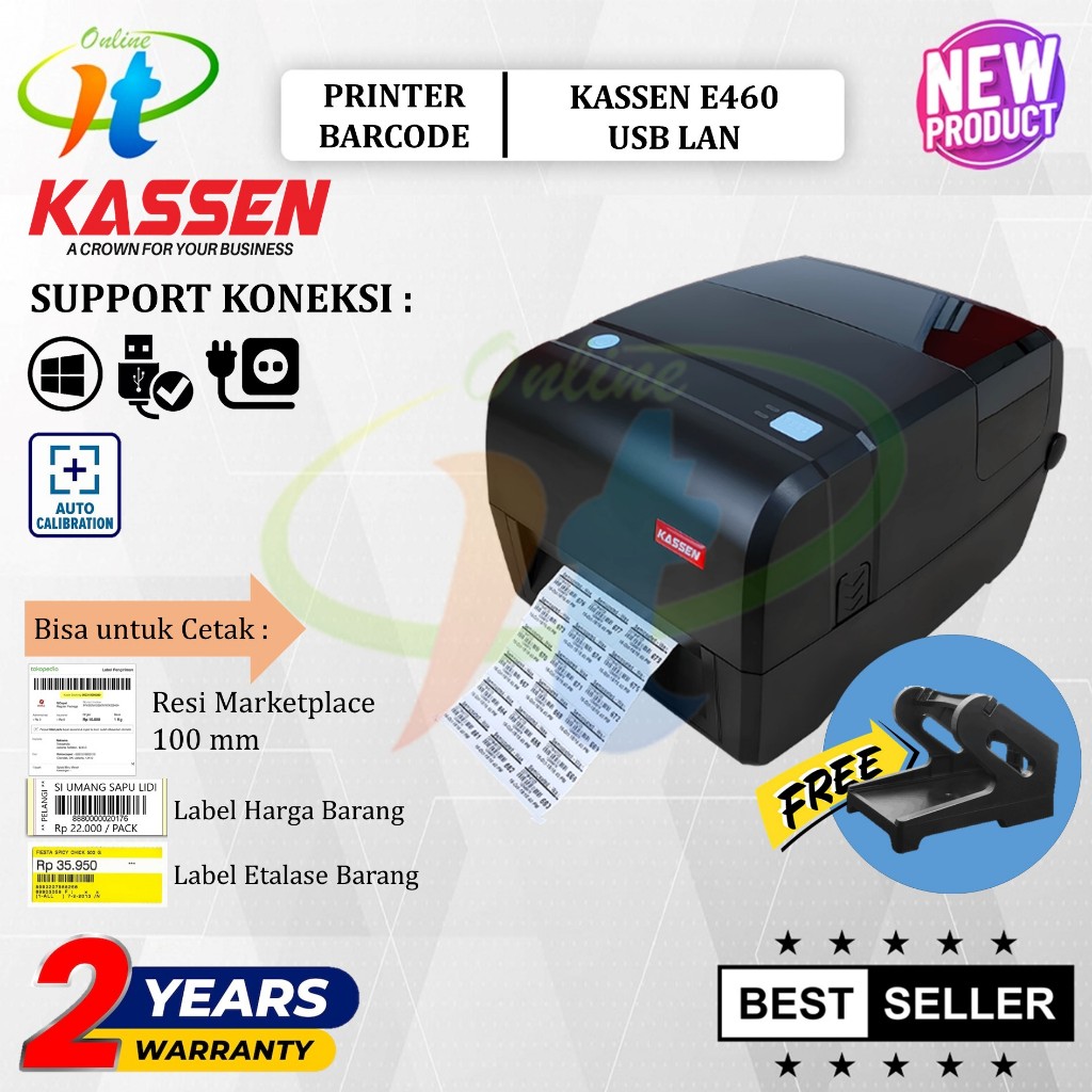 Jual Kassen E460 Printer Label Barcode Transfer Thermal Direct Thermal 100mm USB LAN | Shopee ...