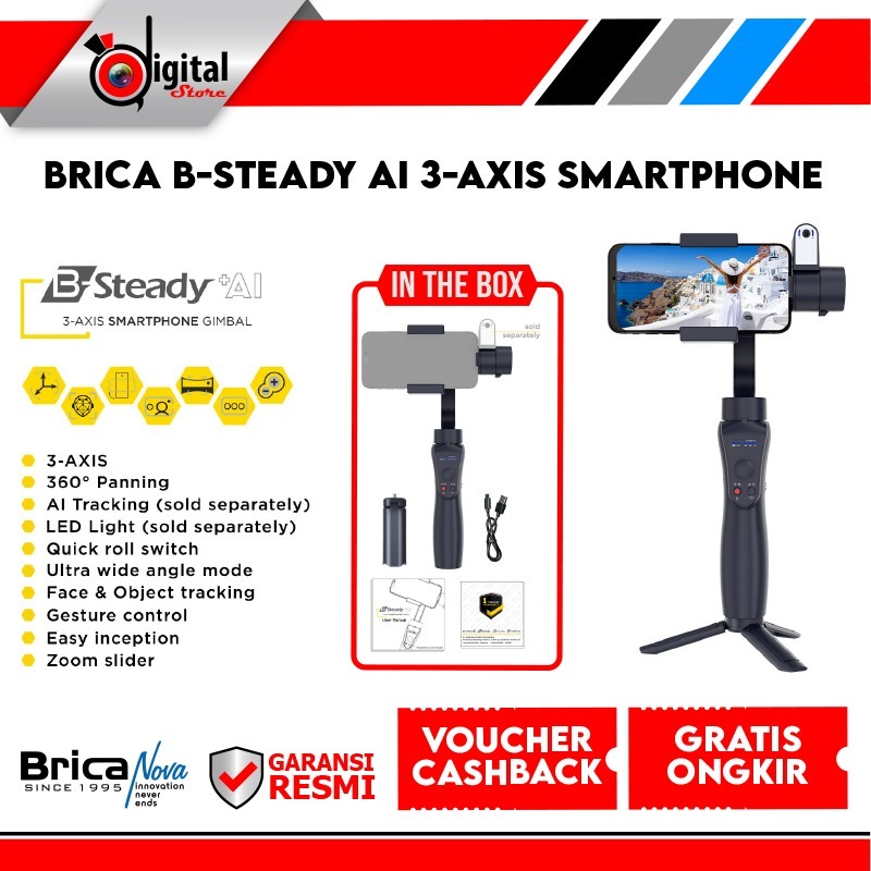 Jual Brica B-Steady AI - BSteady AI 3-Axis Smartphone & Action Cam Gimbal - Free Tripod | Shopee ...