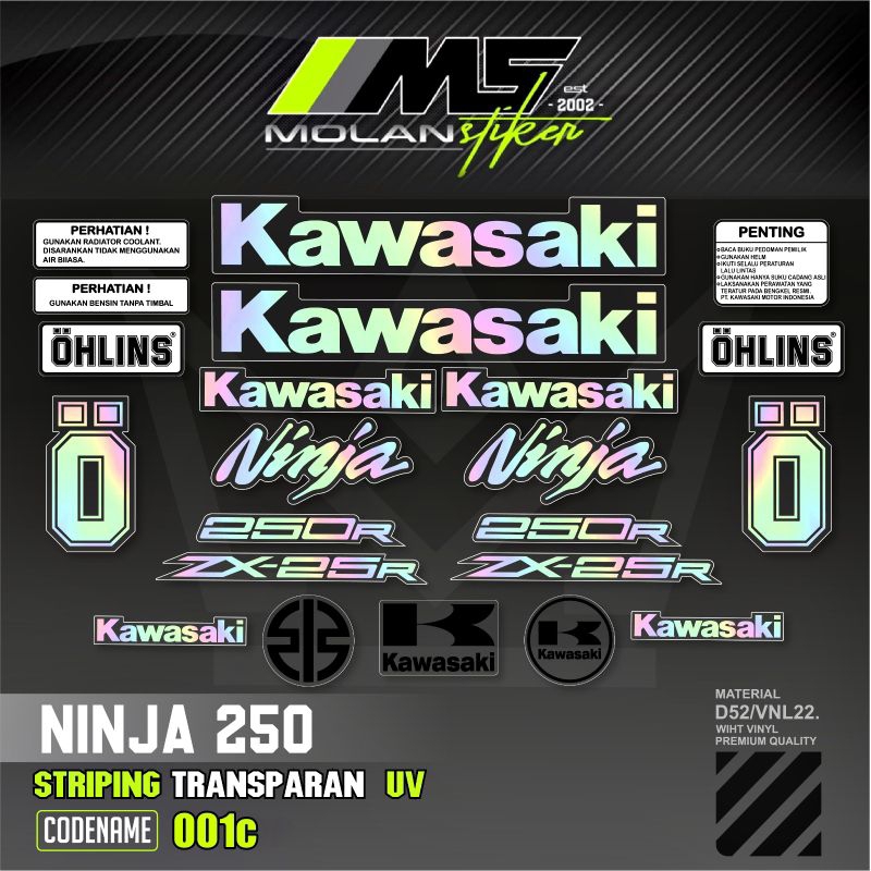 Jual Decal Sticker Striping Variasi Transparan Uv Ninja RR 250 Mono ...
