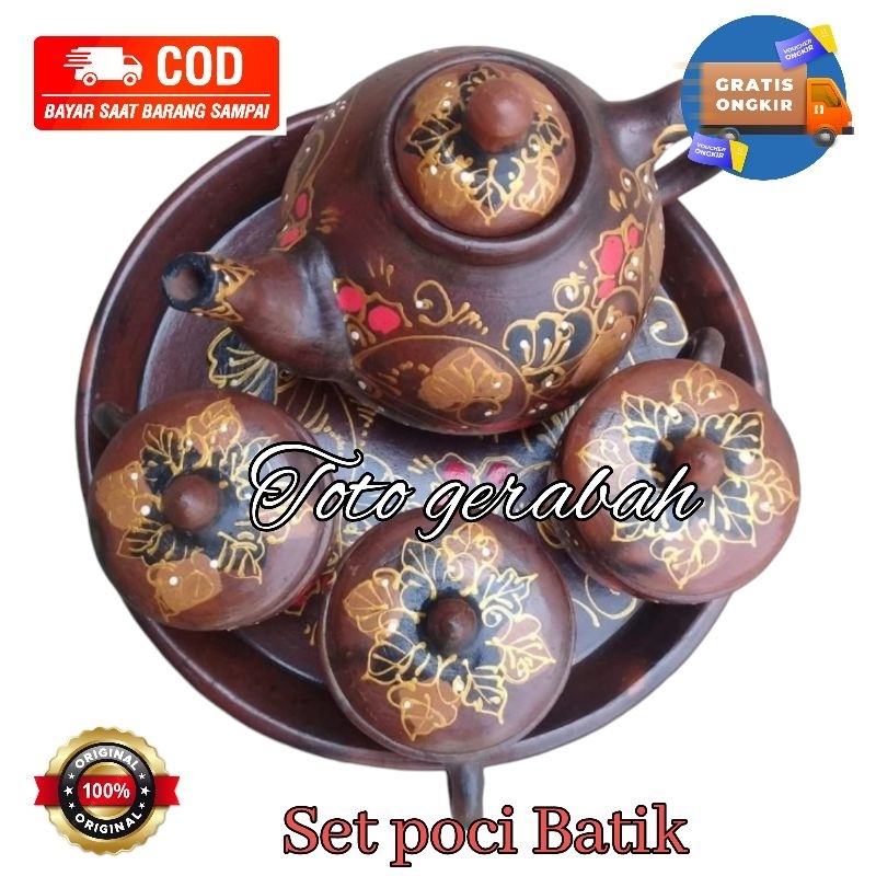 Jual SET POCI TANAH LIAT BATIK SET TEKO GERABAH NATURAL BATIK | Shopee ...
