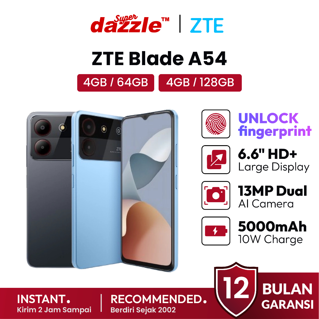 Jual HP ZTE Blade A54 4/128 4/64 GB Original Garansi Resmi 12 Bulan ZTE ...