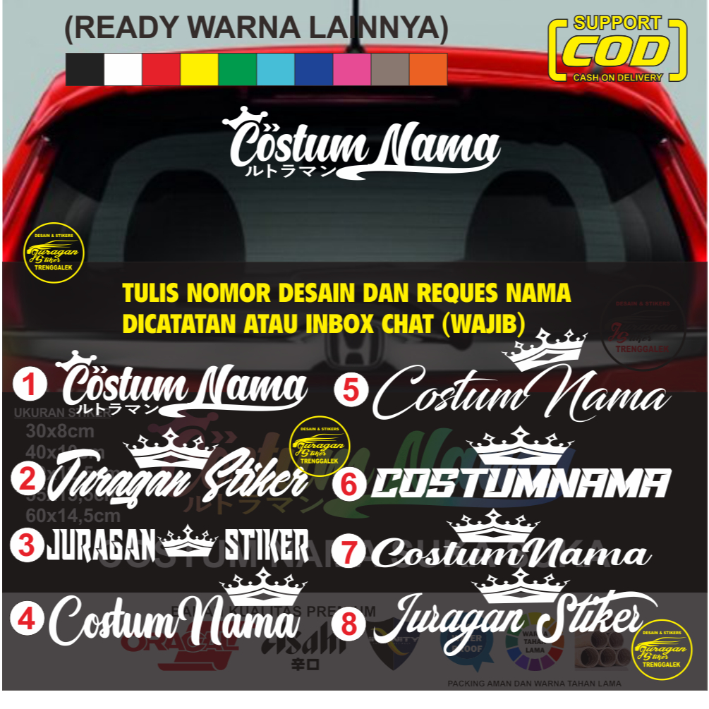 Jual Stiker costum motif NAMA CUSTOM MAHKOTA CUTTING kaca mobil sticker ...