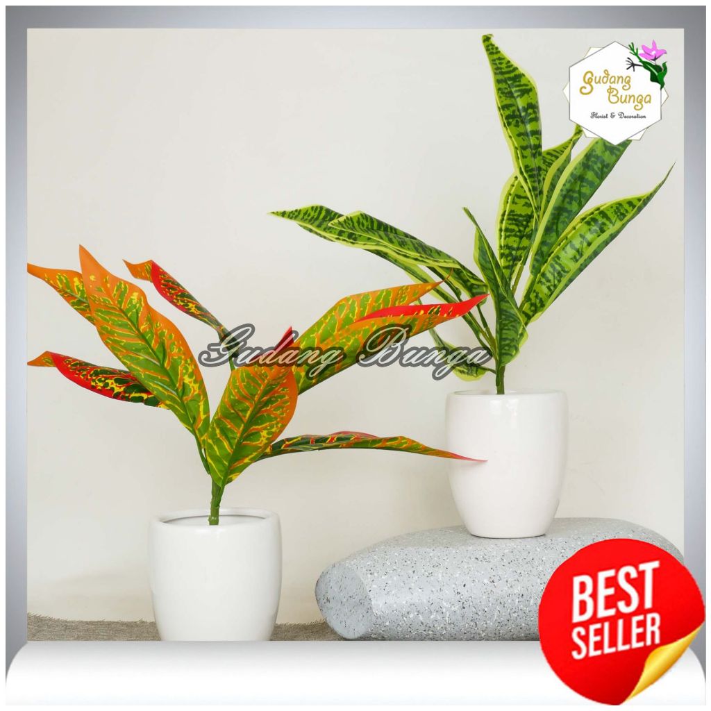 Jual Daun Zebra Garis Hijau Kuning Artificial Cabang 9 & Cabang 18 ...