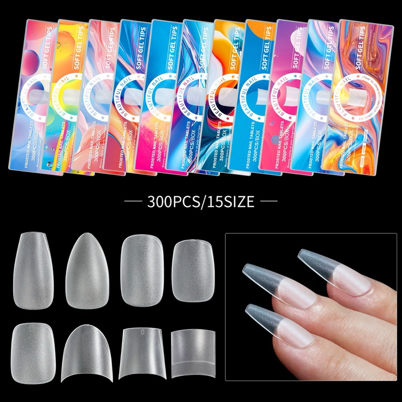 Jual Frosted nail tablets soft gel tips 300pcs nail extension with box ...