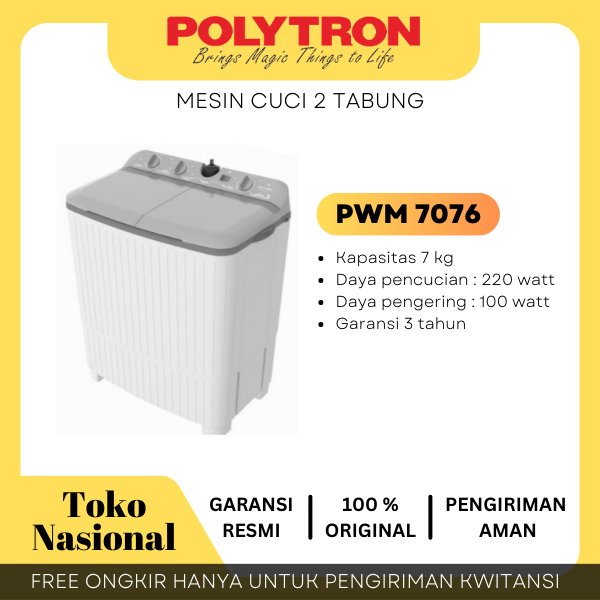 Jual [CIANJUR] Mesin Cuci Polytron 2 Tabung 7 kg Twin Tub PWM 7076 ...