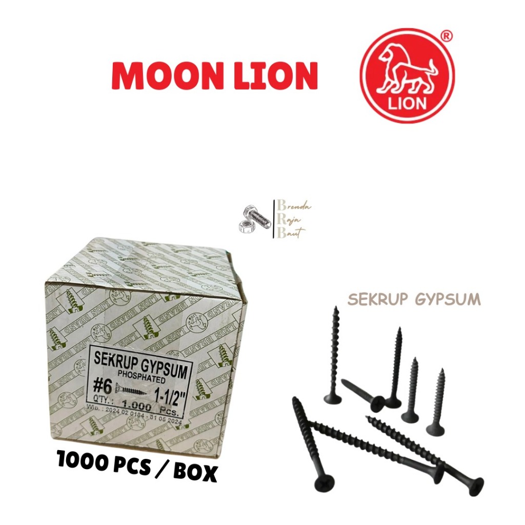 Jual SKRUP GYPSUM MOON LION 6x1 1/2 / Sekrup Gypsum Baja Ringan / Baut Skrup Kayu Drywall Screw ...