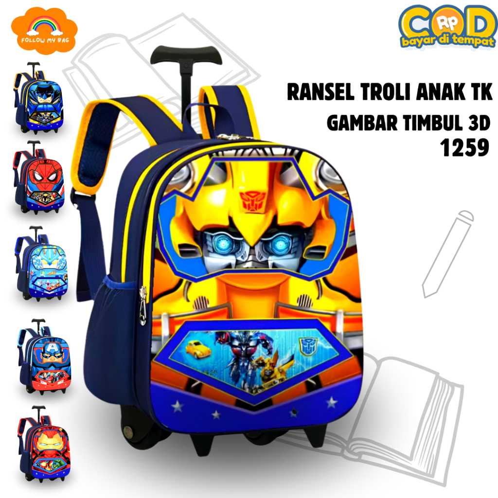 Jual FMB Tas troli anak laki laki tk import gambar timbul karakter superhero 1259 | Shopee Indonesia