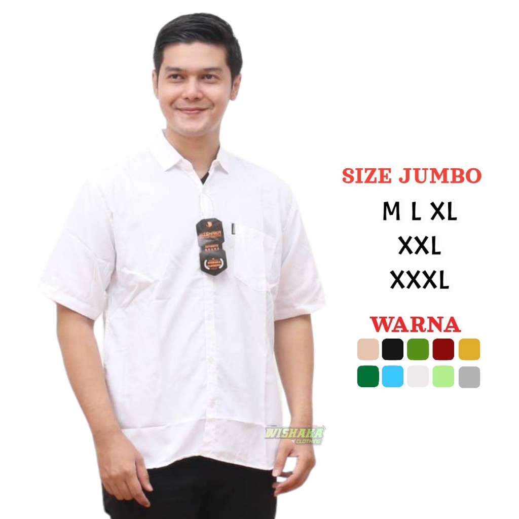 Jual WISHAKA Kemeja Putih Pria Lengan Pendek Polos Warna Putih Katun ...