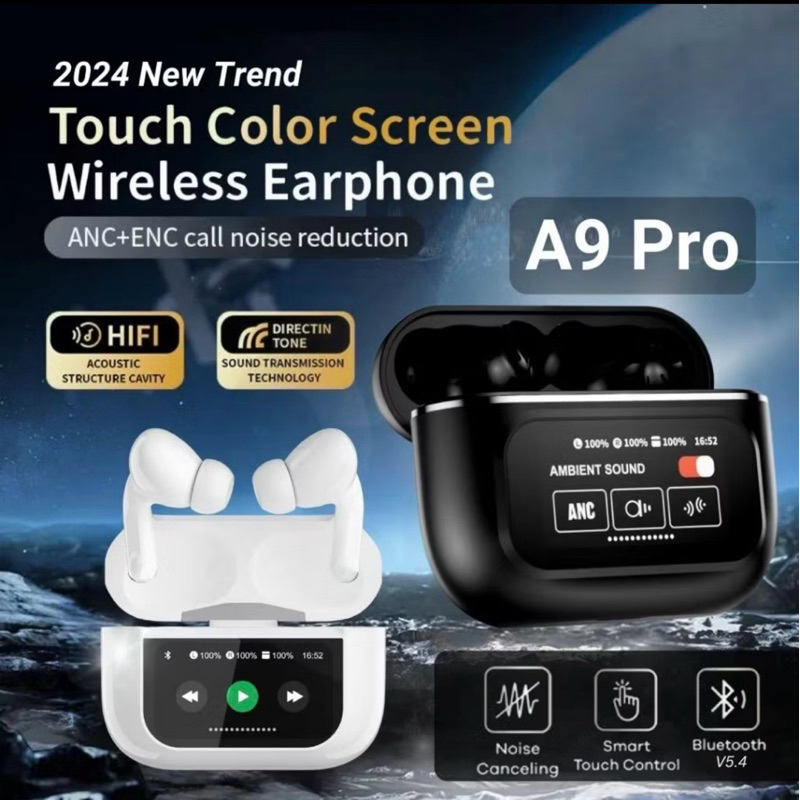 Jual Epods A9 pro ANC/ENC Earphone Headset Bluetooth V5.4 Smart Screen ...