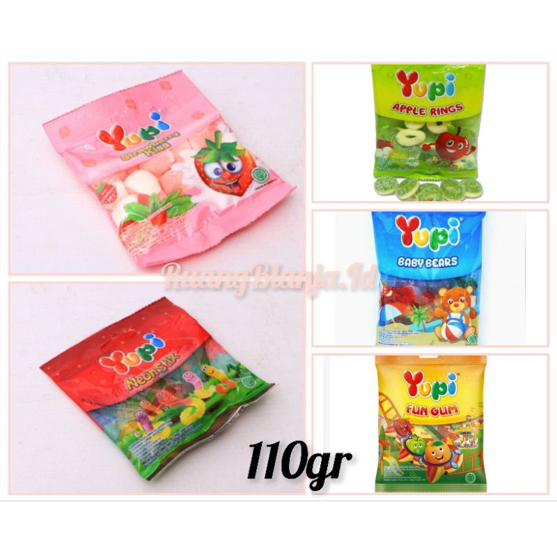 Jual Permen Yupi Kiss Strawbery 110gr fun gum apple ring baby bears ...