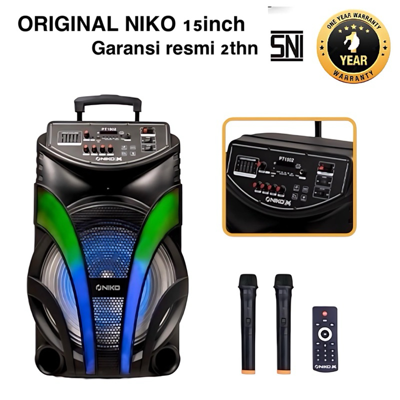 Jual Trolley Speaker NIKO 15 inch PT-1502 free 2mic wireless speaker ...