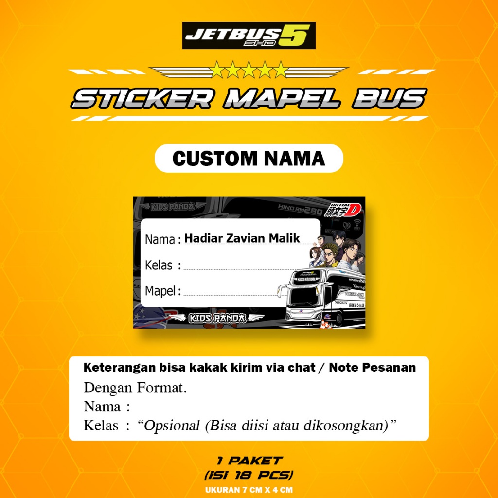 Jual Stiker Bus Basuri Jetbus 5 Label Nama Buku Pelajaran / Mapel ...
