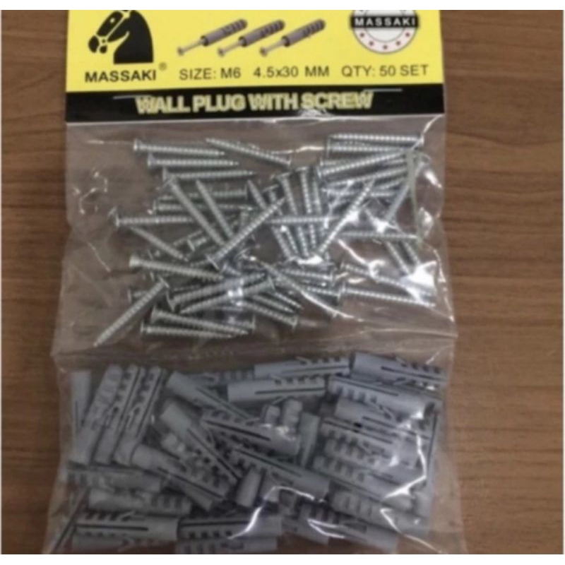 Jual fiser plastik tanam baut komplit MASSAKI S6 sekrup / viser pengencang baut wall plug with ...