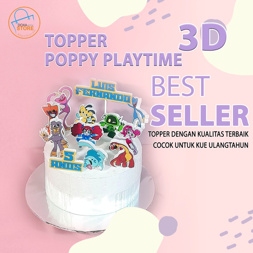 Jual 3D Topper Hiasan Kue Cake Happy Birthday Costum POPPY PLAYTIME 01 ...