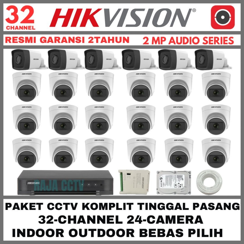 Jual paket cctv hikvision 2mp 32 channel 24 camera turbo hd kamera cctv ...