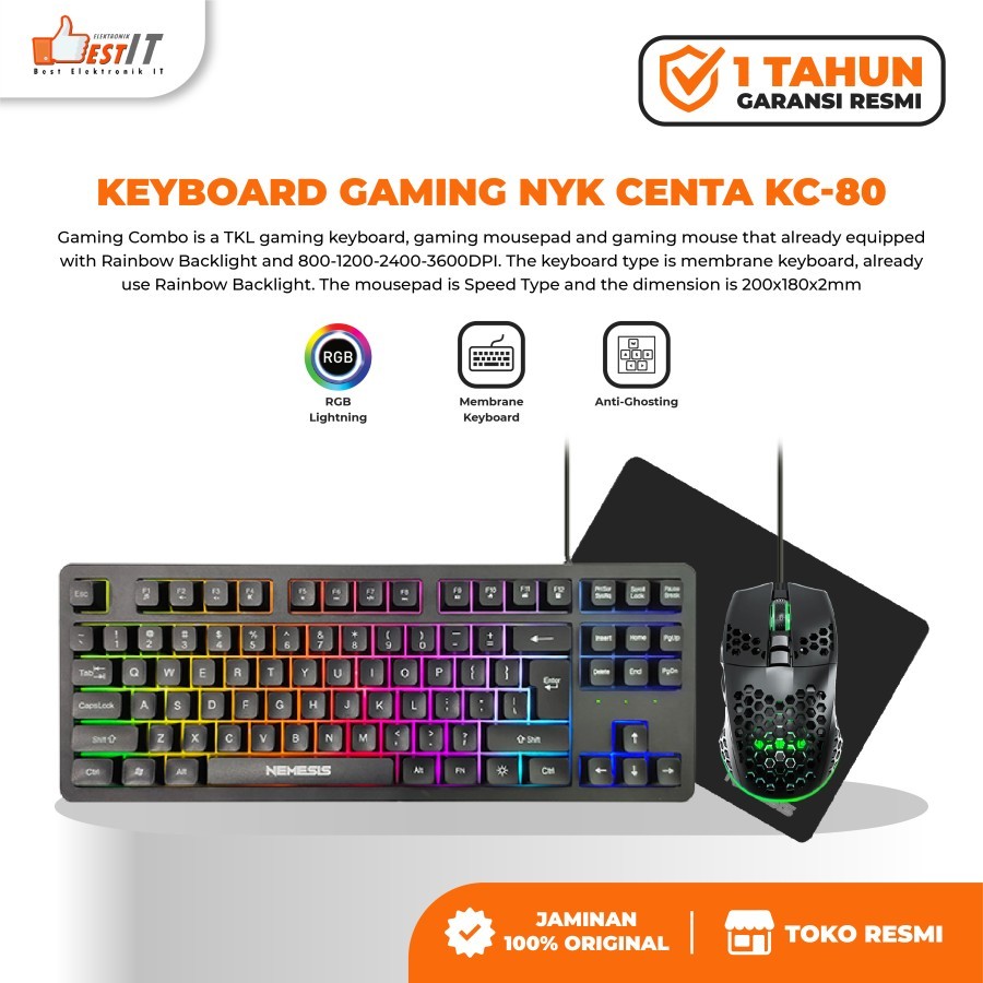 Jual Keyboard Gaming RGB Combo 3 in 1 NYK Nemesis KC80 Centa | Shopee ...