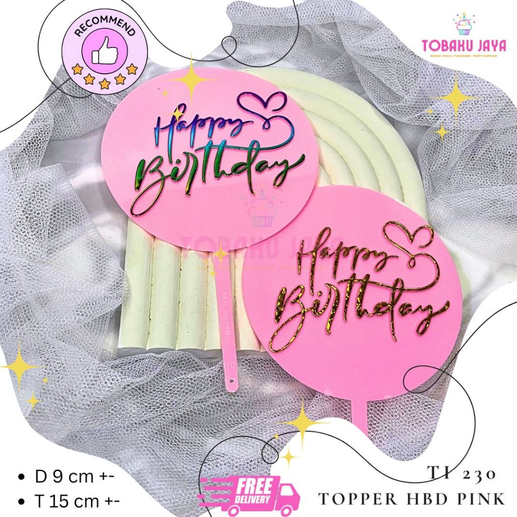 Jual Cake Topper Happy Birthday Pink Bulat / Topper Tusuk HBD Pink ...