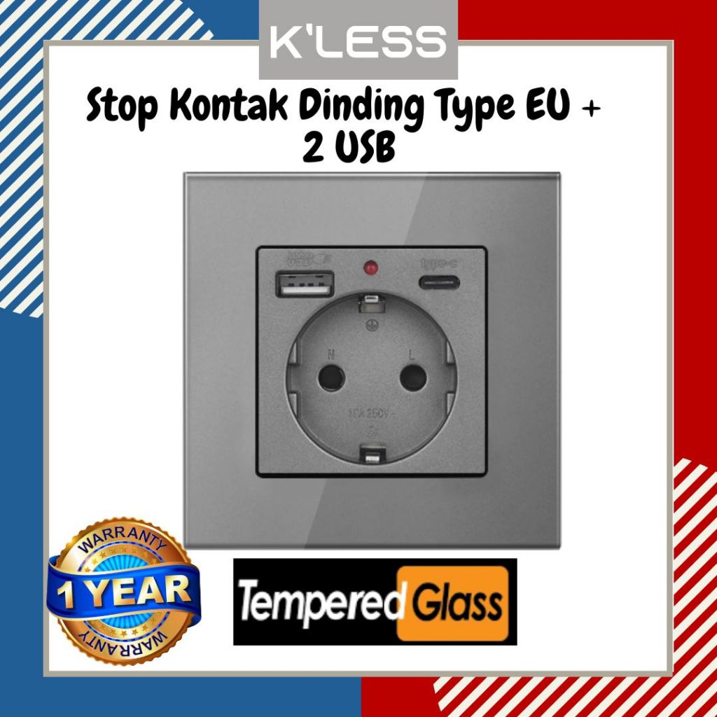 Jual Kless Stop Kontak Dinding Tanam Wall Socket Tempered Glass with 2 ...