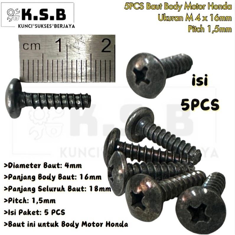Jual 5PCS Baut Body Motor Honda Ukuran M 4 x 16mm Pitch 1,5mm | Shopee ...