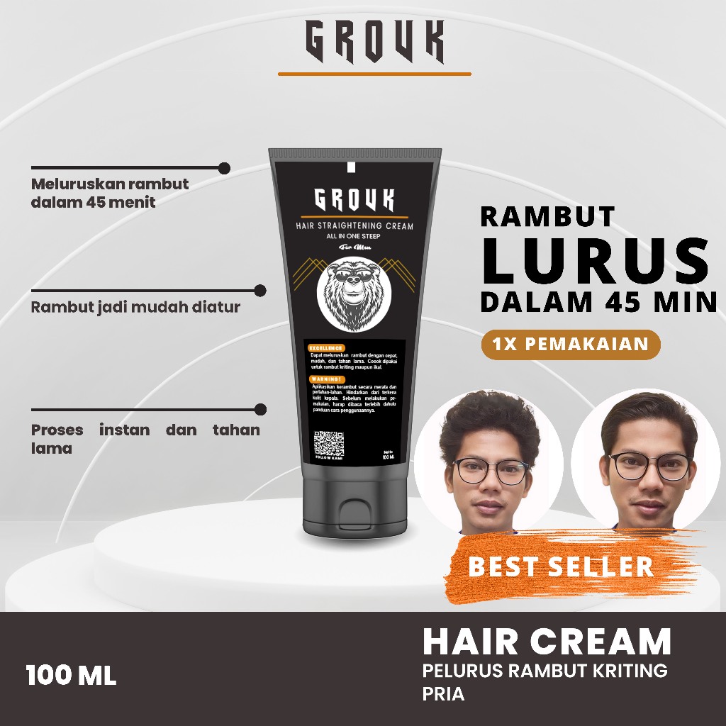 Jual [PROMO 100ML] GROVK PELURUS RAMBUT PERMANEN PRIA TANPA CATOK ...