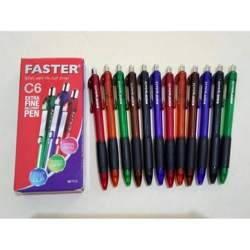 Jual pulpen faster c6 perpack / pulpen cetek / ballpen faster / pena ...