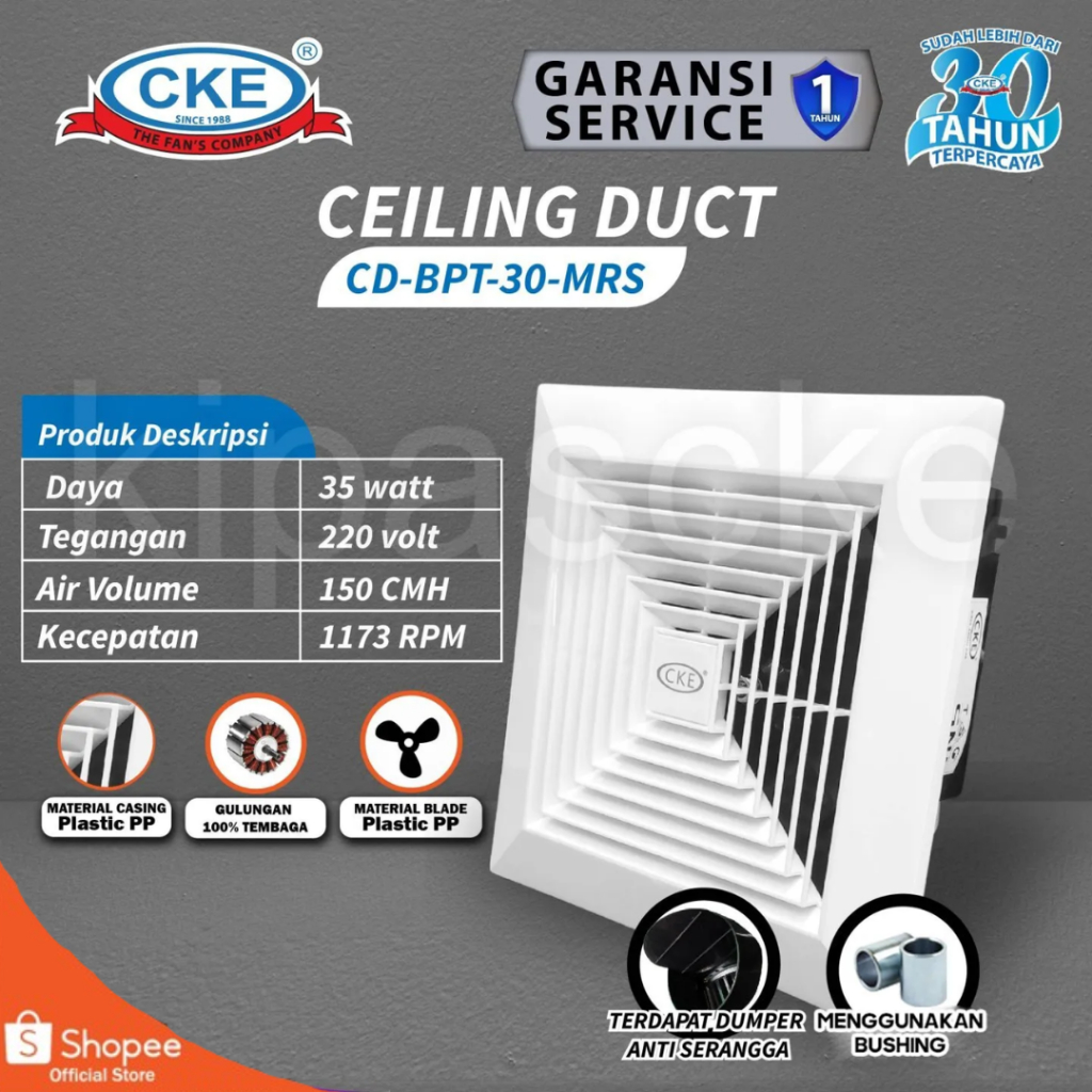 Jual CKE Exhaust Fan Plafon CD-BPT-30-MRS ukuran 12 Inch Kipas Angin Dak / Hexos Plafon Ceiling ...