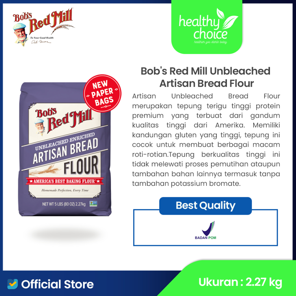 Jual Bob's Red Mill Unbleached Artisan Bread Flour 2.27kg | Shopee Indonesia