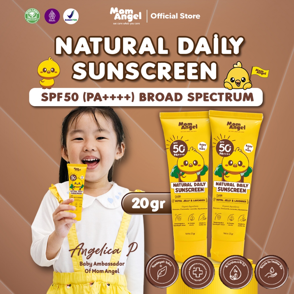 Jual Mom Angel Natural Daily Sunscreen Anak & Bayi SPF 50+ PA++++ 20 10 ...