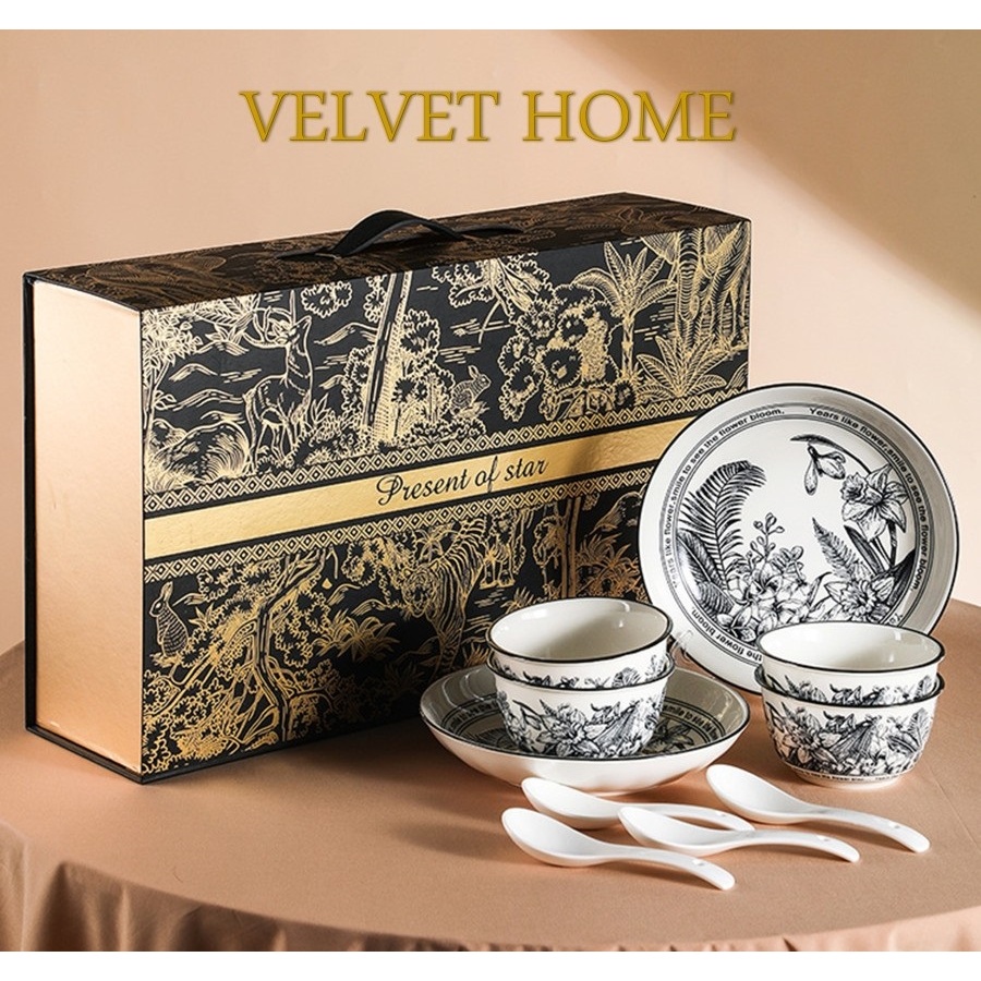 Jual Hampers piring makan mangkok dining dinner set monochrome hitam ...