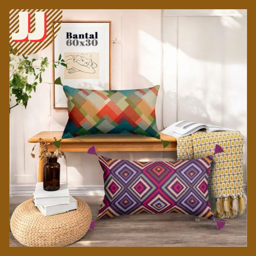 Jual BANTAL SOFA PRINT 60X30 CM DENGAN TASSEL GANTUNG MOTIF VINTAGE ...
