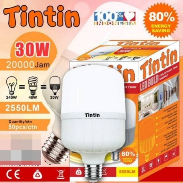 Jual LAMPU BOHLAM/BOLAM TINTIN BULB T LED 30 WATT HEMAT ENERGI | Shopee Indonesia