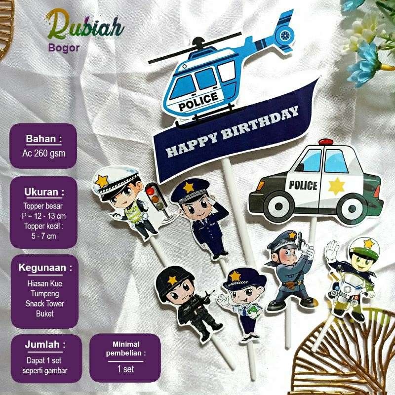 Jual Cake Topper Karakter Polisi Happy Birthday 1 set / Hiasan Tusukan ...