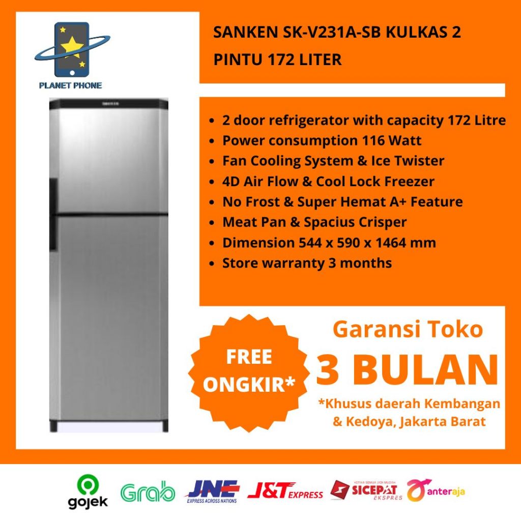 Jual SANKEN SK-V231A-SB KULKAS 2 PINTU BLACK SILVER 172 LITER | Shopee ...