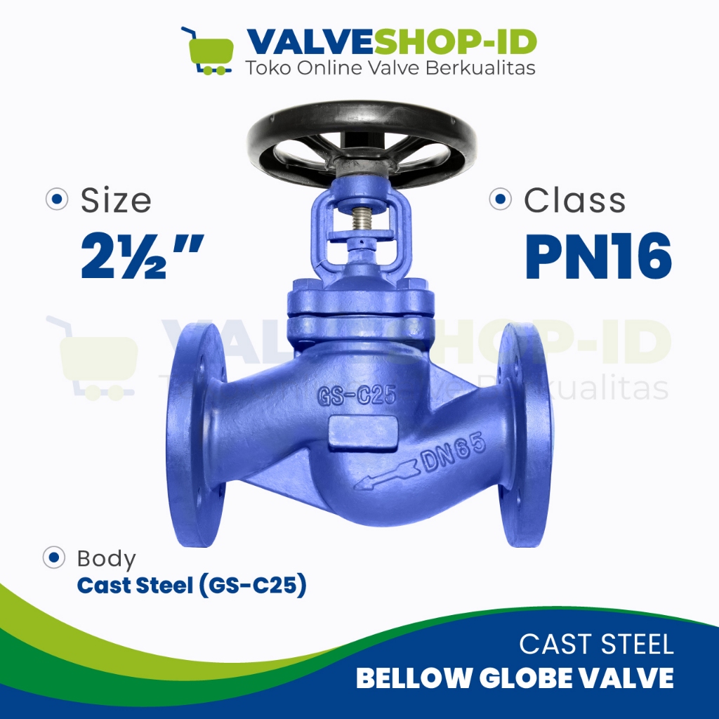 Jual Bellow Globe Valve DN65 2 1/2" Inch PN16 Cast Steel GS-C25 ...