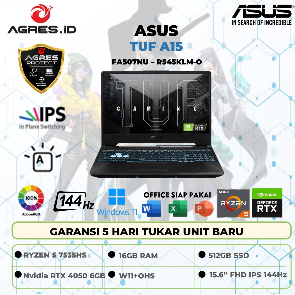 Jual Asus TUF A15 FA507NU Ryzen 5 7535HS RTX4050 6GB/ 16GB 512GB W11 ...