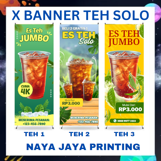 Jual x banner teh solo ready tinggal cetak uk. 60 x 160 cm | Shopee ...
