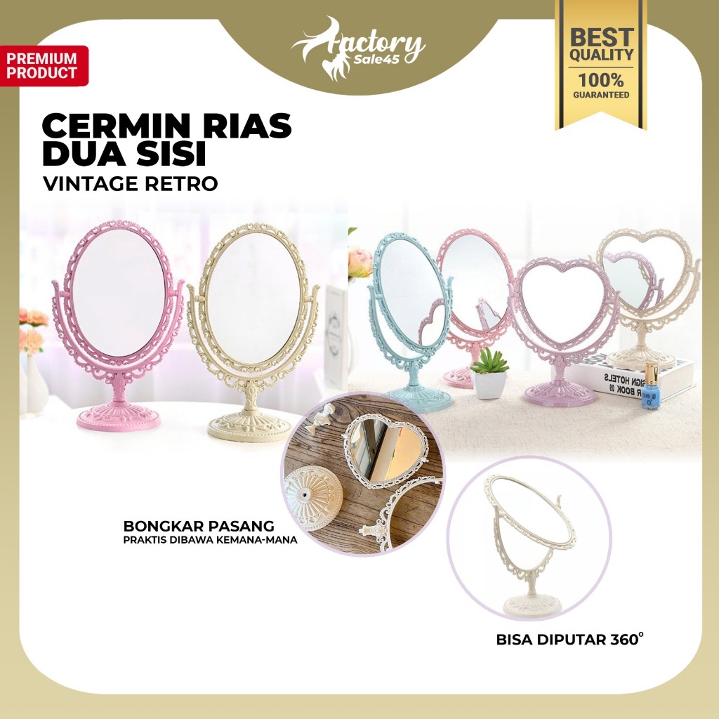 Jual Cermin Makeup Putar Aesthetic Vintage Kaca Rias Meja Dua Sisi Oval ...