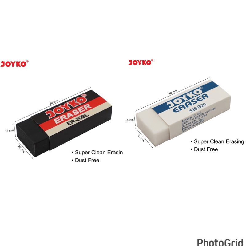 Jual [1 Kotak] Eraser Besar Joyko Hitam, Putih / Stip / Penghapus Pensil Joyko ER-526B20 / ER ...